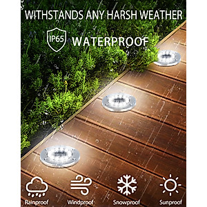 Kooboe Solar Ground Lights, 8 Packs 12 LED Solar Garden Lights Outdoor Waterproof Bright in - Solar Disk Lights for Pathway, Yard, Patio, Walkway, Christmas Decorations(Warm White)