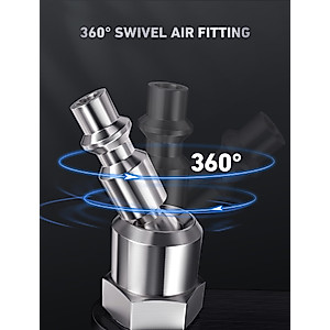 Pneumatic Tool Rafter Hook Hanger with 1/4 Inch & 360° Swivel Air Fitting, Lightweight Aluminum Air Tool Organizer Holder, L Shaped Hook for Air Nailer, Air Hammer, Air Blow Gun