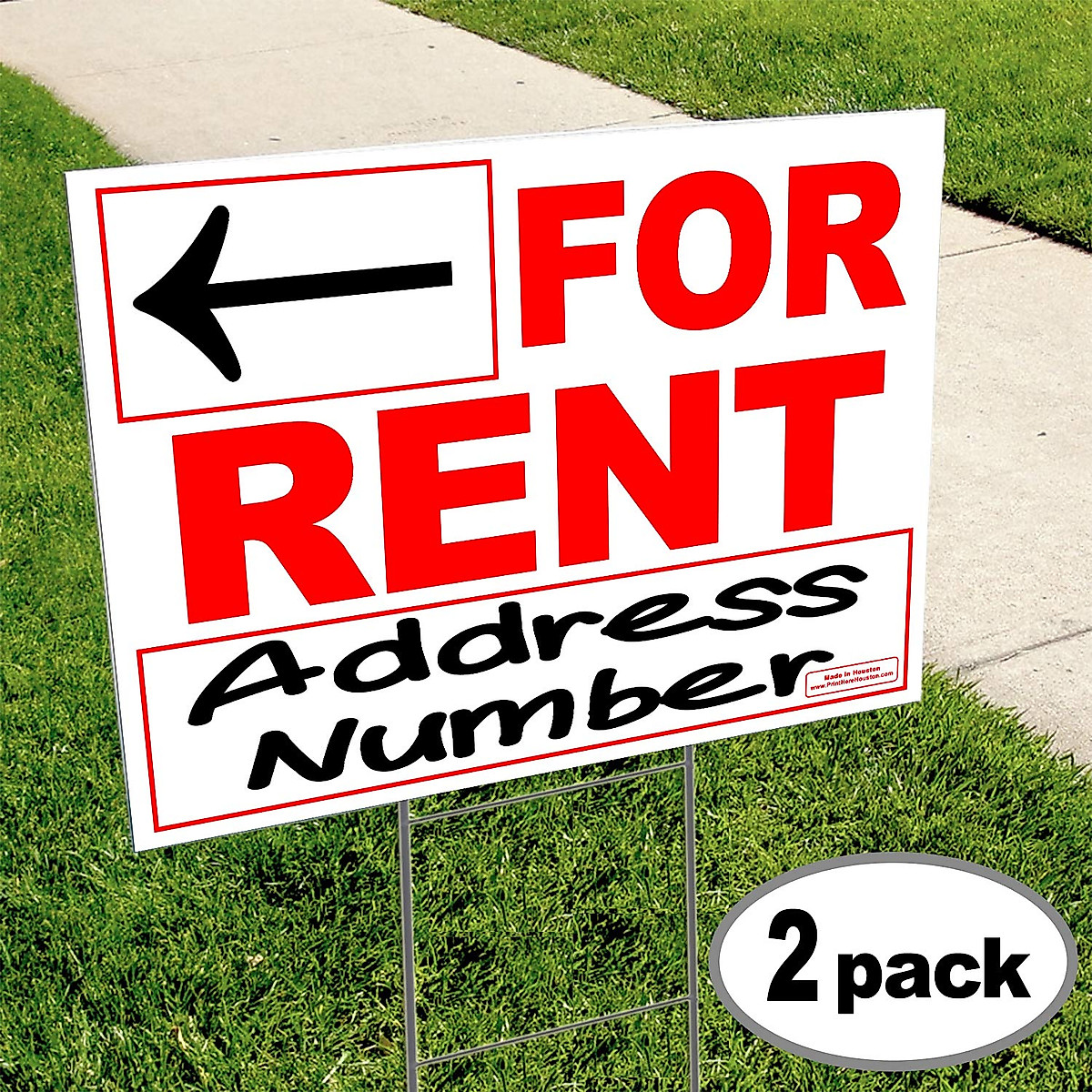 FOR RENT Yard Signs Double Sided Prints on 24" x 18" Corrugated Plastic Lawn Sign + Heavy Duty H-Stakes Wire Stand (2)