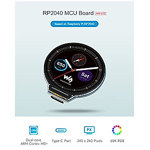 Coolwell RP2040 MCU Board with 1.28inch LCD,Round Shape, Accelerometer and Gyroscope Sensor,30 × Multi-Function GPIO Pins