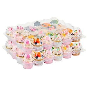 Moretoes (12 Pack x 24 Sets Cupcake Containers, Cupcake Boxes with 300 Cupcake Liners, 24 Compartment Cupcake Carrier Holders, Plastic Cupcake Containers with Detachable Lid