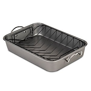 Glad Roasting Pan Nonstick 11x15 - Heavy Duty Metal Bakeware Dish with Rack - Large Oven Roaster Tray for Baking Turkey, Chicken, and Veggies