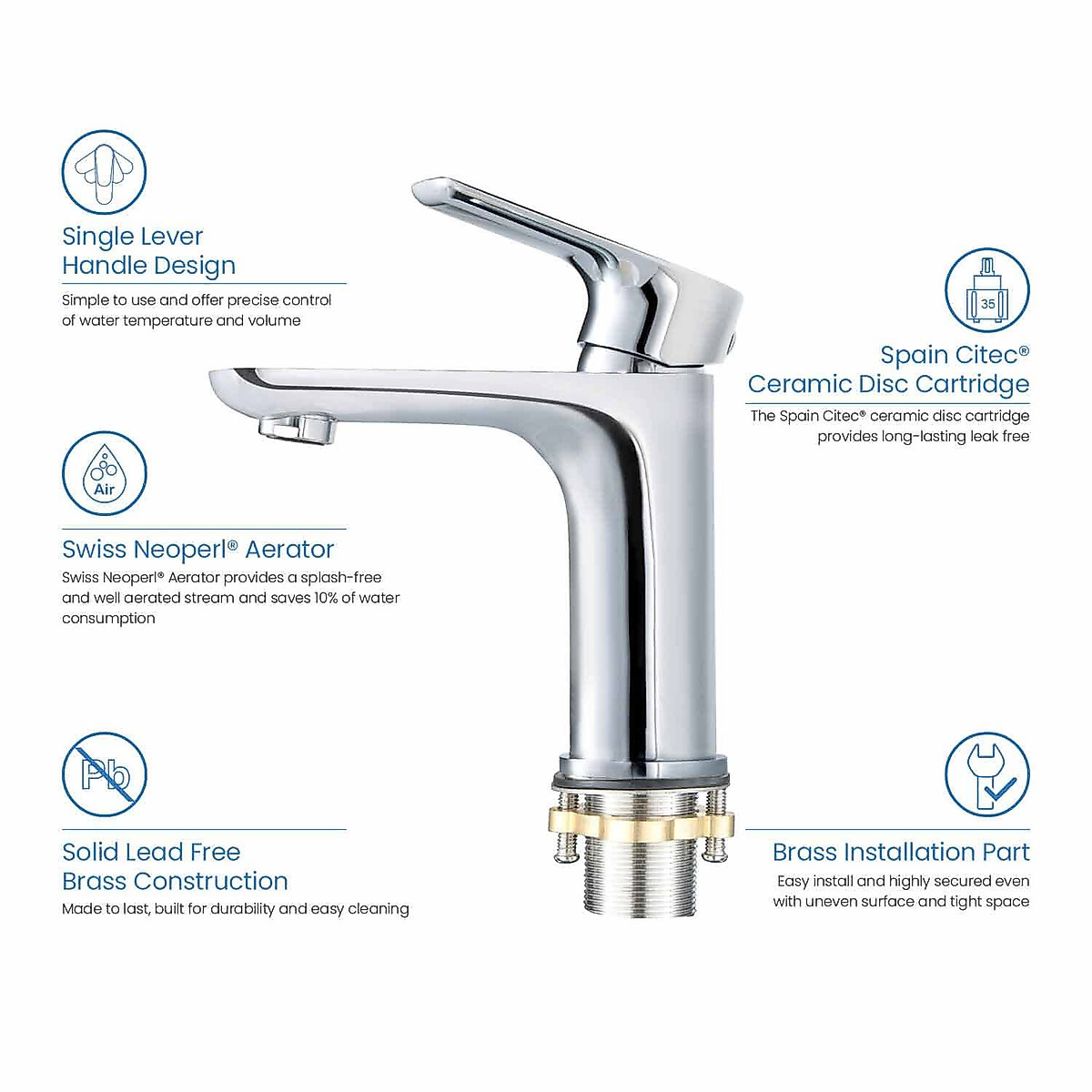 KIBI Single Handle Tender Faucet for Bathroom Sink with Pop Up Drain | Solid Brass High Arc Faucet Spout (Chrome) (KBF1019)