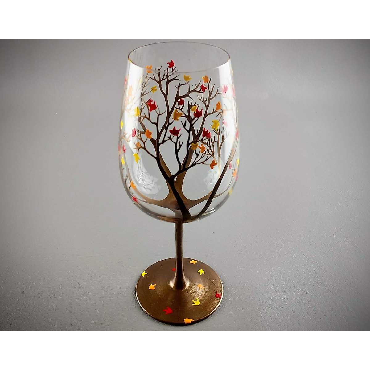 Autumn Tree Wine Glass - Fall Colors - Leaves of Red, Yellow, Orange - Hand Painted - Fall Leaf - 20 ounce