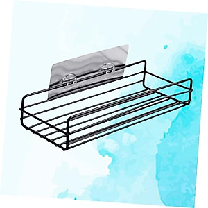FUNOMOCYA Iron Storage Rack Storage Shelves Storage Shelf Self-Adhesive Storage Rack Kitchen Organizer Wall Mount Rack Black
