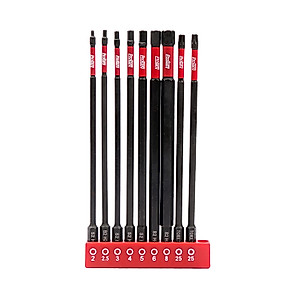 Protorq Long Impact Bit Set, Hex H2-H8,TORX T25, 6-Inch Length, 9-Piece,Industrial Strength, 1/4" Hex Shank, widely used in motorcycle, bike maintance.