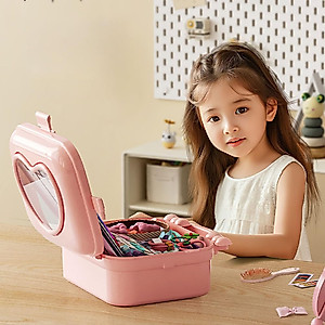 Pink Heart Storage Box Plastic Storage Case for Art Craft and Cosmetic Hair Accessories Organizer Portable Handled Multipurpose Organizer for Home School Office (Pink)