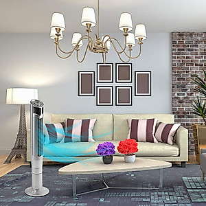 R.W.FLAME Tower Fan, 360° Oscillating Standing Fan Room Fan Portable Bladeless Quiet Floor Fan with Remote, 8 Speeds, 3 Modes, 24H Timer for Bedroom and Home Office Use (47-inch, SILVER)