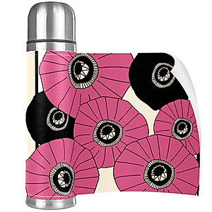 Stainless Steel Leather Vacuum Insulated Mug Flowers Thermos Water Bottle for Hot and Cold Drinks Kids Adults 16 Oz