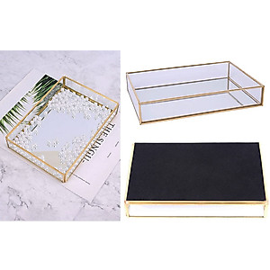Sooyee Rectangle Mirror Decorative Tray, Gold can Hold Perfume, Jewelry, Cosmetics, Makeup, Magazine and More, for Vanity,Dresser,Bathroom,Bedroom(12”x8”)