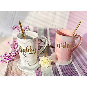 Wifey and Hubby Coffee Mugs Set Hubby Wifey Mugs Hubby and Wifey Gifts Wifey and Hubby Gifts Mr Mrs Gifts Husband Wife Mugs Engagement Wedding Anniversary Valentines Day Gifts for Couple 14 Ounce