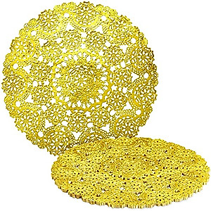 Juvale 60 Pack Gold Doilies, 12 inch Round Medallion-Style, Disposable Placemats for Party Table Decorations