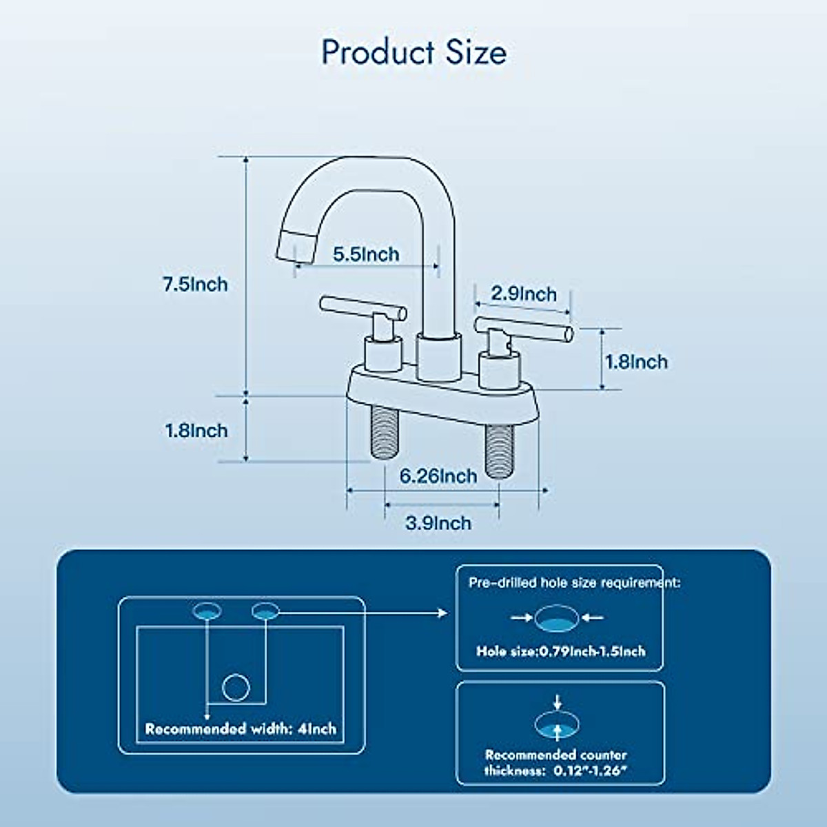 Cinwiny Matte Black 4 inch centerset Bathroom Sink Faucet Two Handle Vanity Lavatory Faucet Swivel Spout 360 Degree Deck Mounted Mixer Tap Water Supply Hoses
