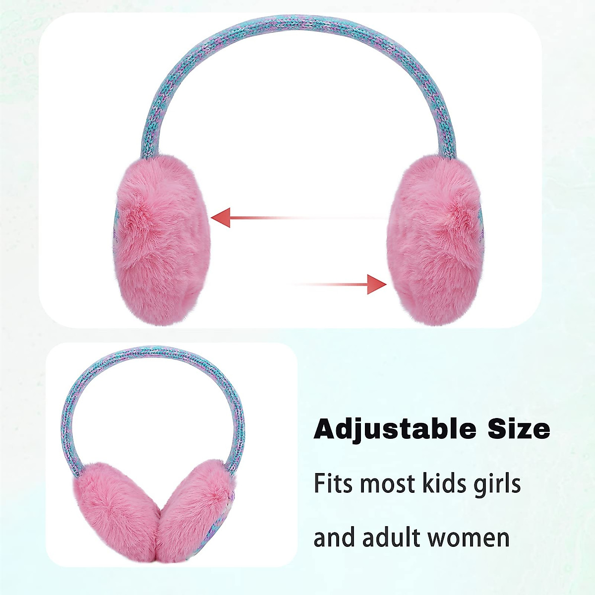 LUCKYBUNNY Kids Girls Sequins Knit Earmuffs for Women Winter Warm Plush Ear Muffs Cold Weather Ear Warmer for Outdoor