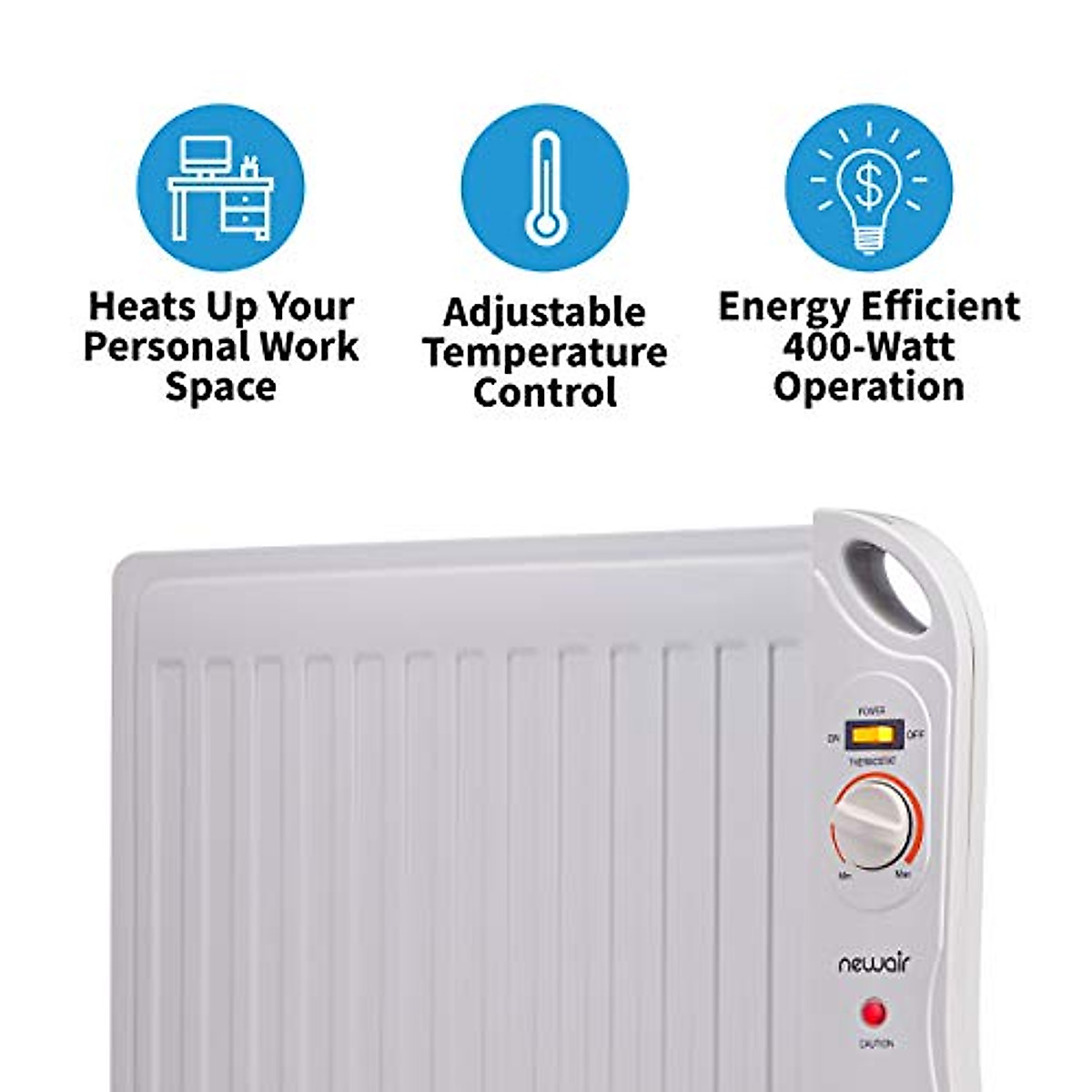 NewAir Portable Heater - 400-watt Under Desk Heater with Slim Fit Design and Silent, Energy Efficient Operation | Ideal for Office, Desk, Home, and More