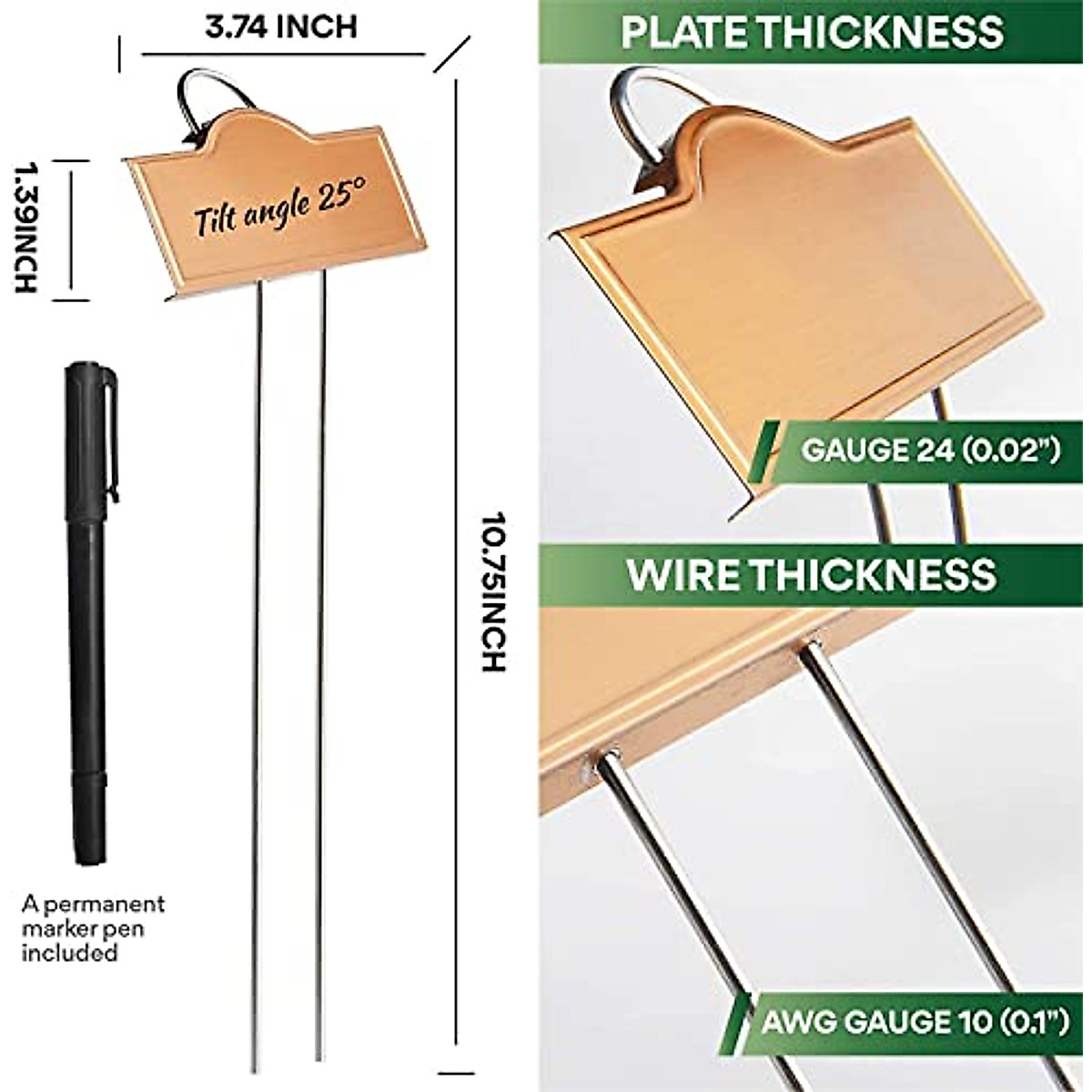 Metal Plant Labels Weatherproof 25 Pack, Outdoor Stainless Steel SS304 Garden Label Markers for Plants Vegetables Herb Seedlings Flowers with a Pen, Height 10.75 Inch, Label Area 3.74'' x 1.39''