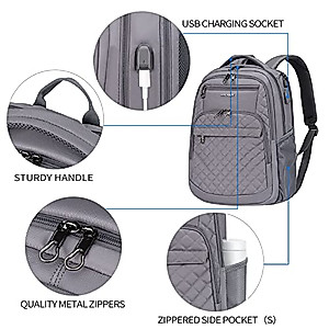 KROSER Travel Laptop Backpack 17 Inch Large Computer Backpack Water-Repellent Daypack with USB Charging Port & Headphone Interface RFID Pockets for Work/Business/College/Men/Women Dark grey(Quilted)