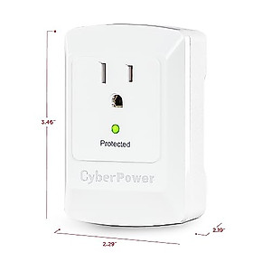 CyberPower CSB100W Essential Surge Protector, 900J/125V, 1 Outlet, Wall Tap