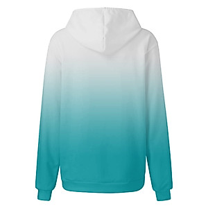 Lastesso Womens Long Sleeve Tops Women Fashion Gradient Hooded Sweatshirt with Front Pocket Long Sleeve Pullover Casual Fall Outdoor Hoodies Clothes Light Blue 2X