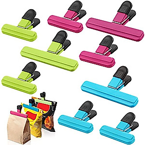 9 Pack Bag Sealer - Reusable Food Clips, Chip Bag Clips for Food Storage with Air Tight Plastic Heavy Seal Grip, Food Storage Bags Clips, Red&Blue&Green (3 Large and 6 Small)