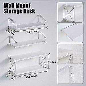 RICHER HOUSE 2-in-1 Floating Shelves Wall Mounted Set of 3, Rustic Wood Wall Shelves Over Toilet, Farmhouse Shelves for Wall Decor, with Paper Storage for Bedroom, Kitchen, Bathroom Organizer - White