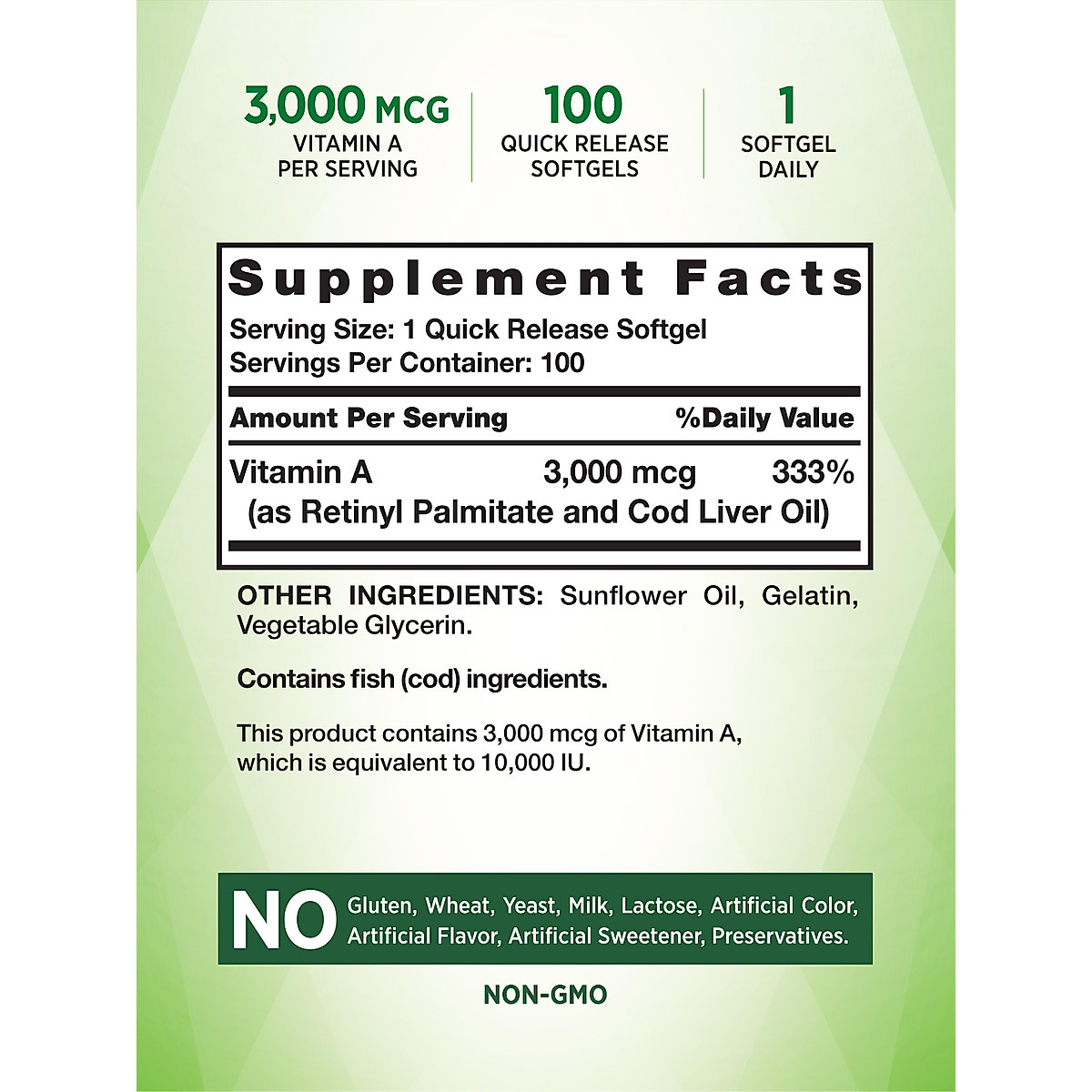 Vitamin A 10000 IU Softgels | 100 Count | Non-GMO, Gluten Free Supplement | by Nature's Truth