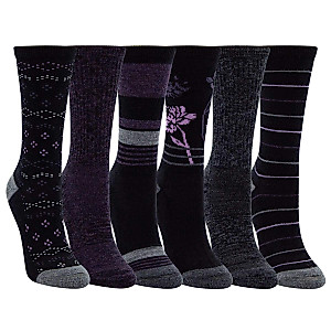 Kirkland Signature Womens 6 Pack Extra Fine Merino Wool Trail Socks (Black/Purple)