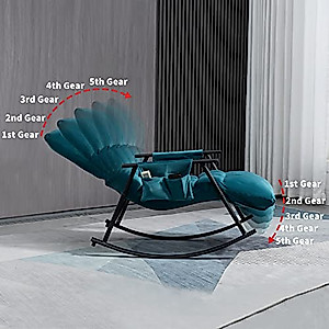 ZJhome Velvet Accent Folding Rocking Recliner Chair Nursery with Side Pocket Adjustable High Back & Foot Rest, Comfortable Upholstered Nursing Glider Rocker Armchair for Living Room, Bedroom(Teal)