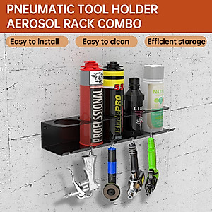woiron Pneumatic Tool Holder/Aerosol Rack Combo, Wall Mounted Spray Can Bottle Holder, Air tool organizer, for Tool Organizer for Garage, Craft Workspace and Home