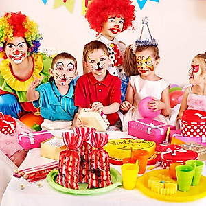 100 Pieces Plastic Circus Carnival Party Treat Bags Red and White Stripe Printed Clear Cellophane Carnival Party Cookie Candy Goody Treat Bags with 100 Gold Twist Ties for Circus Carnival Party Favor