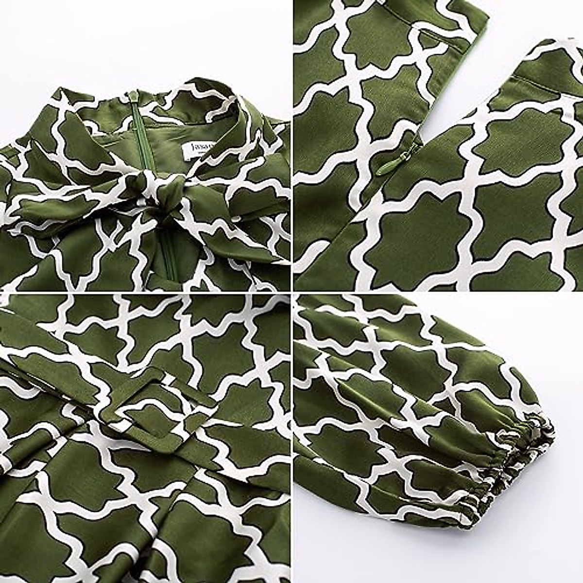 Modest Wear to Work Dress for Women Lantern Sleeve Business Fit and Flare Casual Dress for Business Lady Green