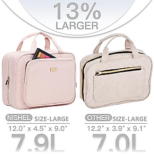 NISHEL Travel Toiletry Bag for Women Large Capacity, Makeup Essentials Organizer, Hanging Case for Accessories, Cosmetics, Pink