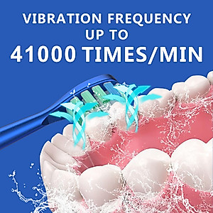 ANYCOVER Sonic Electric Toothbrush for Adults, Automatic Cleaning Portable Travel Case and 6 Brush Heads, 41000 VPM 4 Modes 2 Minutes Build in Smart Timer, One Charge for 90 Days (Blue)