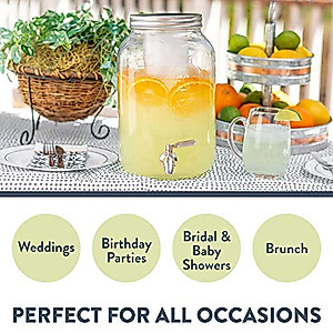 Crutello 2 Pack Glass Beverage Dispenser with Stainless Steel Spigots, 2 Gallon Drink Dispenser Metal Black Stand, Lemonade, Tea, Water, Mason Jar Style | A Family-Owned American Brand