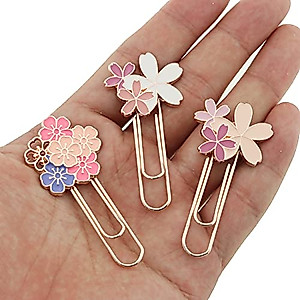 Cherry Blossom Paper Clip FMHXG 3PCS Cute Colorful Elegant Cherry Blossom Shape Design Bookmark for Students Marking Notebook, Books and Scrapbooks, Book Marks with Flower Design, Sakura Paperclip