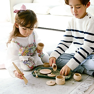 Blue Ginkgo Sensory Bin Tools – Montessori Fine Motor Skills Learning Set for Toddlers and Kids Pretend Play [9 PC] Kitchen Wooden Set with Scoops, Bamboo Tongs