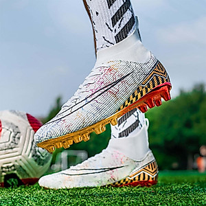 HESBITEUL Mens Soccer Cleats Football Boots Spikes Shoes High-Top Unisex Outdoor Indoor Training Athletic Sneaker