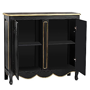 Tdewlye Minimalist Pure Hand Drawn Accent Storage Cabinet with 2 Doors and Solid Wood Legs,for Living Room,Study and Entryway (Black@X)