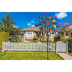 Kinetic Wind Spinners Outdoor Garden Stake, Hight 66 Inch Metal Windmill for Yard Patio Lawn Garden Decorations, 360 Swivel Flower Double Wind Catchers Spinner with Stable Metal Stake