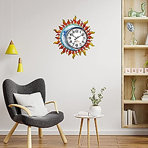 giole 13" Indoor Outdoor Sun and Moon Wall Clock, Silent Non-Ticking Wall Clocks Battery Operated, Outdoor Clocks Waterproof for Patio and Home Decor