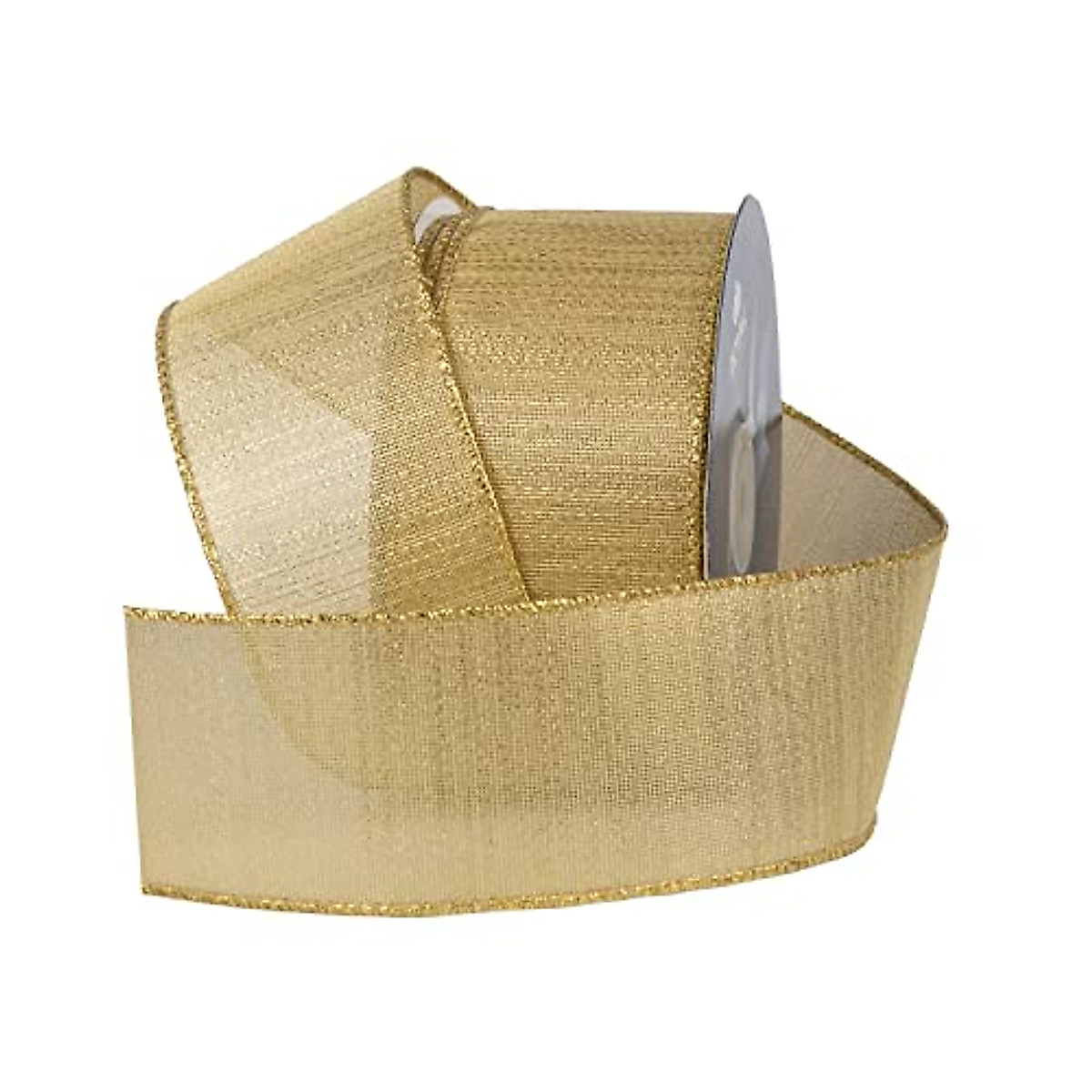 Royal Imports Metallic Christmas Ribbon Wired, Gold, 2.5"(#40) Holiday Design for Bow Making, Gift Wrapping, Wreaths, 25 Yd Roll (75 FT Spool)