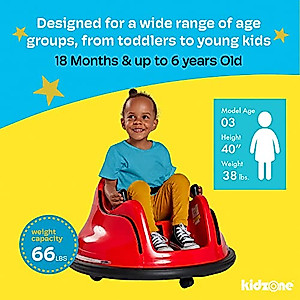 Kidzone 12V 2-Speeds Electric Ride On Bumper Car for Kids & Toddlers 1.5-5 Years Old, DIY Sticker Baby Bumping Toy Gifts W/Remote Control, LED Lights, Bluetooth & 360 Degree Spin, ASTM Certified