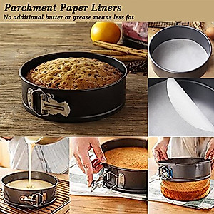MASSUGAR Springform Pan Set of 3 - Nonstick Cheesecake Pan with Removable Bottom, Leakproof Round Cake Pan, Circle 3 Tiered 4" 7" 9 inch Spring form Pans for Baking with 50 Pcs Parchment Paper Liners