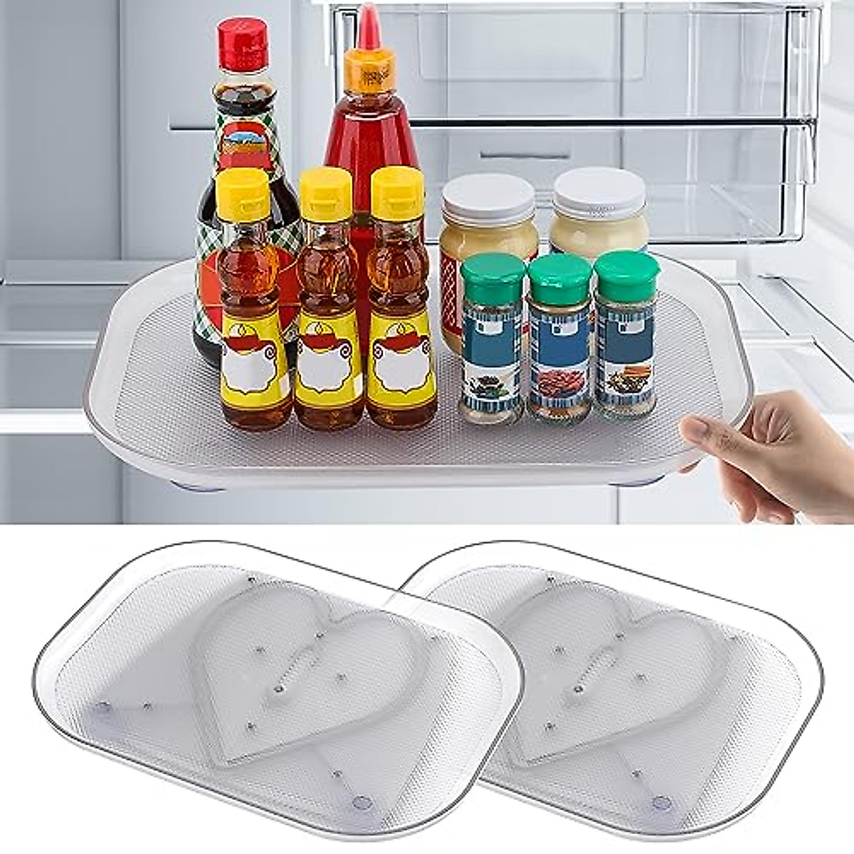 Square Lazy Susan for Refrigerator, ANTAND Rectangle Lazy Susan Organizer Turntable for Cabinet Clear Rectangular Lazy Susan Kitchen Organizer for Refrigerator Pantry Kitchen Countertop Vanity Display