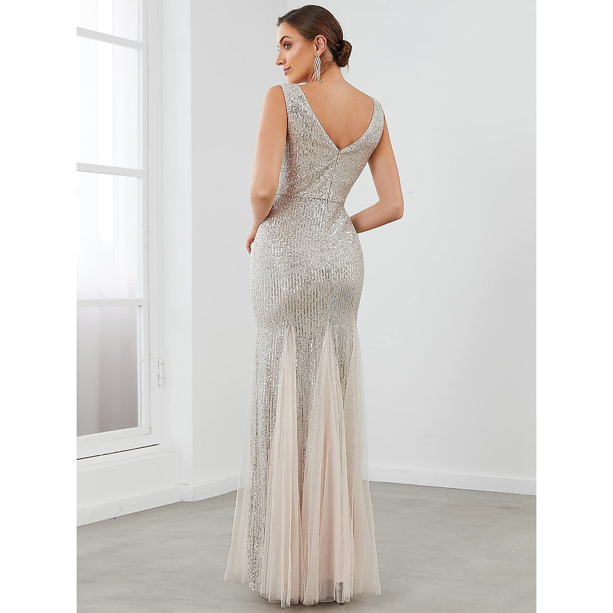 Ever-Pretty Women's Sexy V-Neck Backless Mermaid Evening Maxi Dress Rose Gold US8