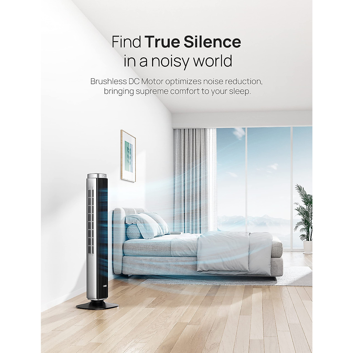 Dreo 42" Tower Fan for bedroom, 25 DB Quiet DC Bladeless Fans, 90° Oscillating Fan with Remote & Smart Tower Fans for Home, 90° Oscillating Fans for Indoors, 26ft/s Velocity Quiet