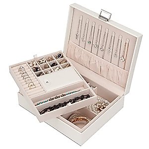 Jewelry Organizer Box for Girls Women Travel Jewelry Case Double Layer Large Jewelry Storage Box Travel Jewelry Box with Gift Box/white