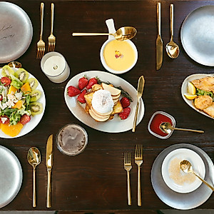 Kelenfer Silverware 45-Piece Gold Flatware Set with Serving Utensils Stainless Steel Thick Heavy Mirror Polished Cutlery Set for Wedding Hotel Restaurant, Service for 8