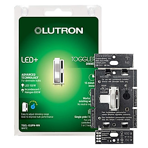 Lutron Toggler LED+ Dimmer Switch for Dimmable LED, Halogen and Incandescent Bulbs, 150 Watt, Single-Pole or 3-Way, TGCL-153PH-WH, White