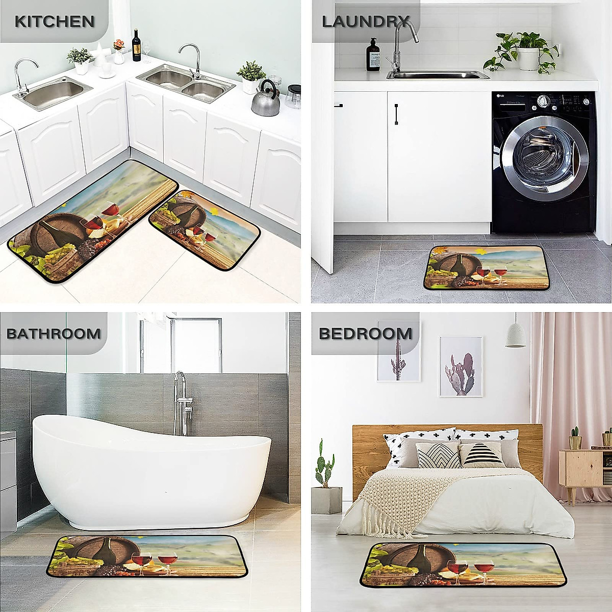 ZOEO Kitchen Mats Set of 2 Red Wine Farmhouse Grape Floor Rug Memory Foam Shower Runner Absorbent Non Slip Light for Home Hotel Door Laundry Thick Soft Washable